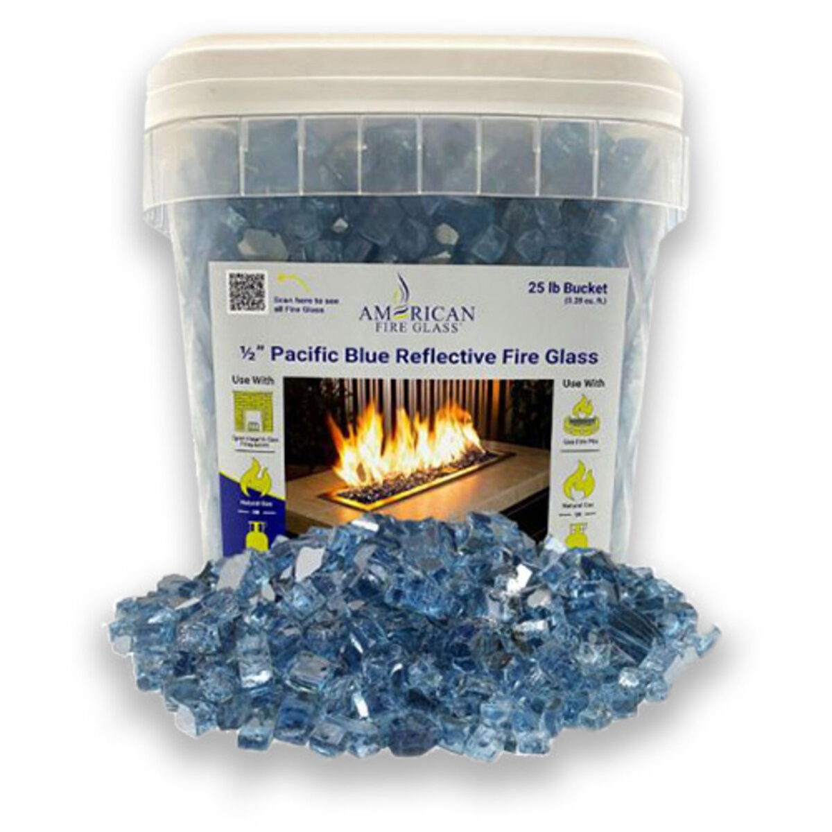 American Fire Glass Pacific Blue Reflective 1/2 in. 25 lb. Bucket ...