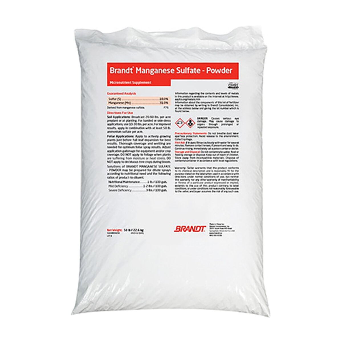 BRANDT Manganese Sulfate 31% Mn Ornamental Dry Soluble Fertilizer 50 lb ...