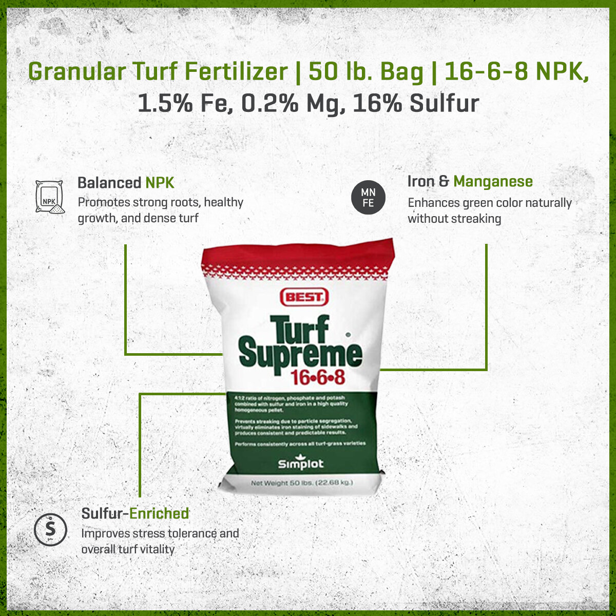 Best Turf Supreme 16-6-8 1.5% Fe 0.2% Mg Turfgrass Granular Fertilizer ...