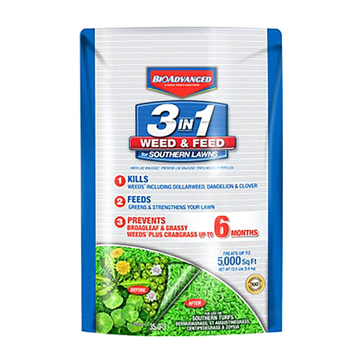 BioAdvanced 3-in-1 Weed & Feed for Southern Lawns 35-0-3 Turf Granular ...