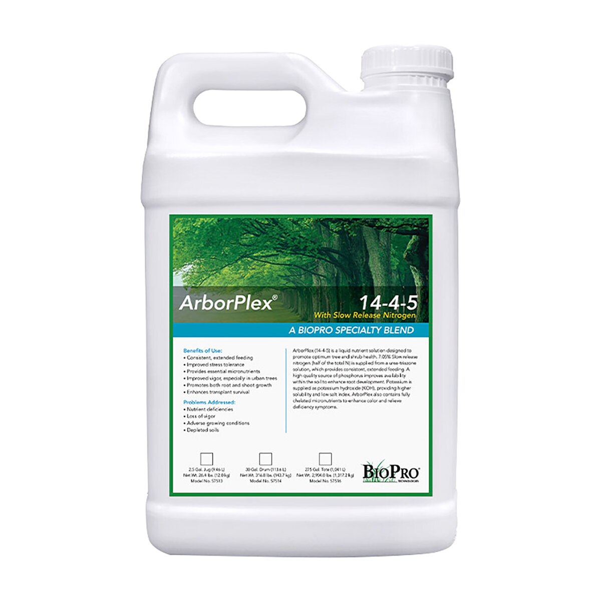 BioPro ArborPlex Fertilizer 14-4-5 50% CRN Fe Mn Zn 30 gal. Drum ...