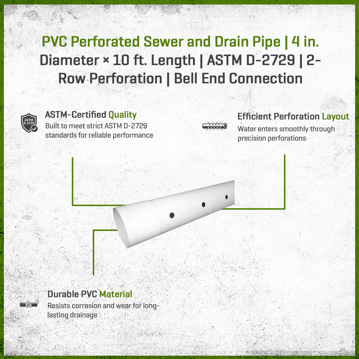 PVC Perforated Sewer and Drain Pipe 4 in. x 10 ft. D2729 Bell End ...