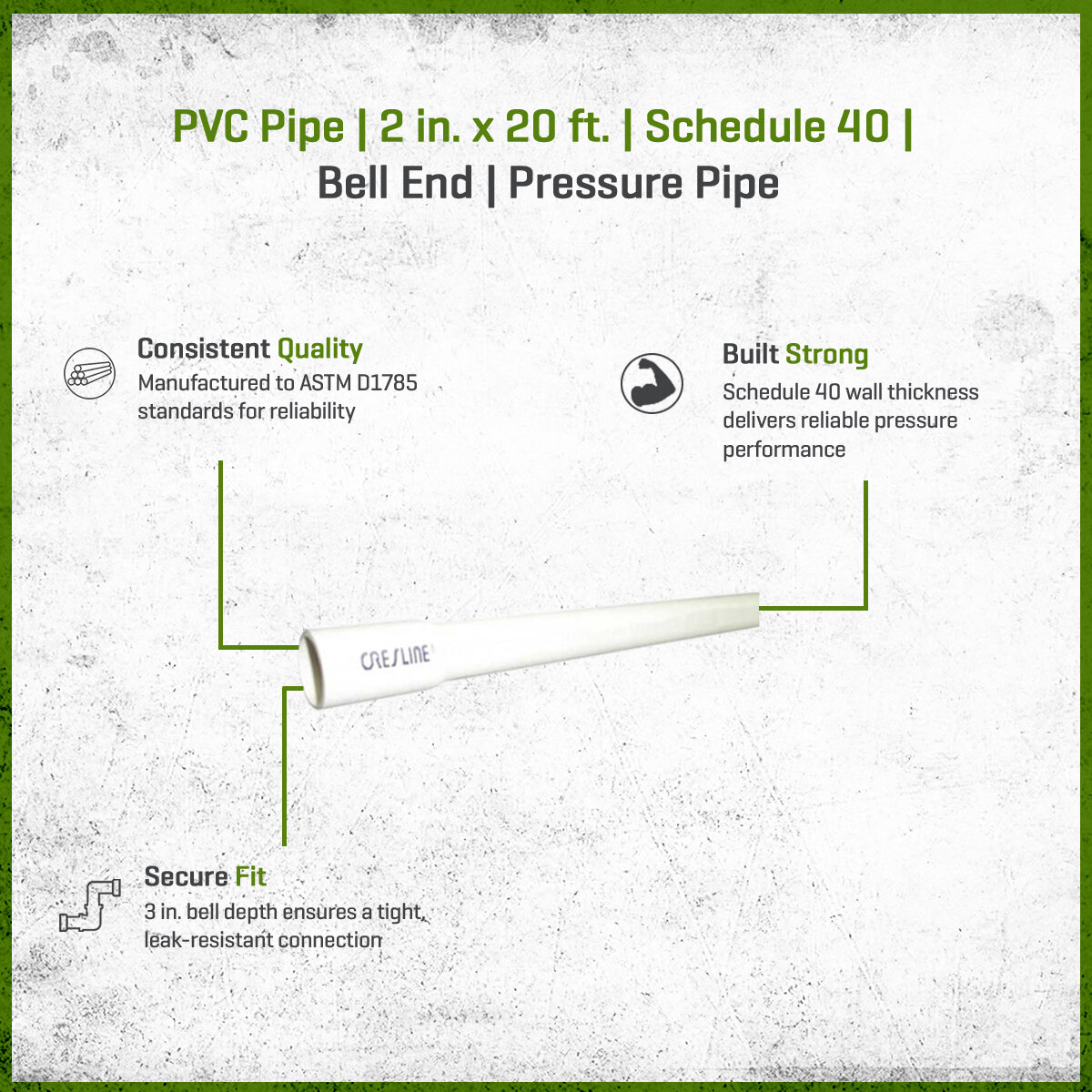 2 in. x 20 ft. PVC Pipe Schedule 40 Bell End - Cresline | SiteOne