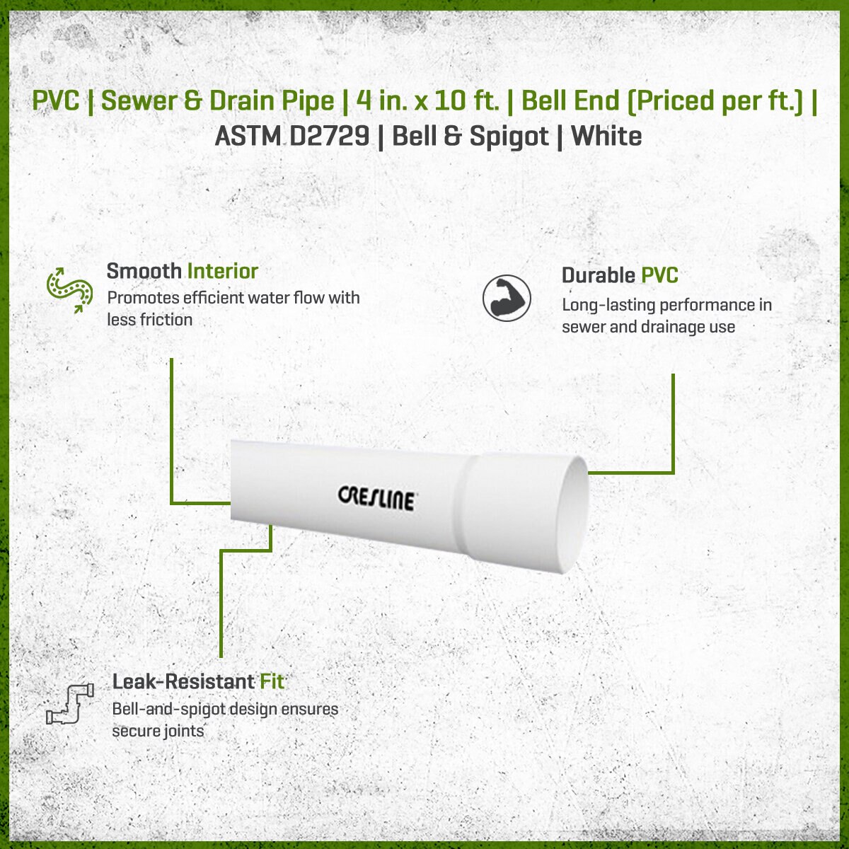 PVC Sewer and Drain Pipe 4 in. x 10 ft. D2729 Bell End | SiteOne US