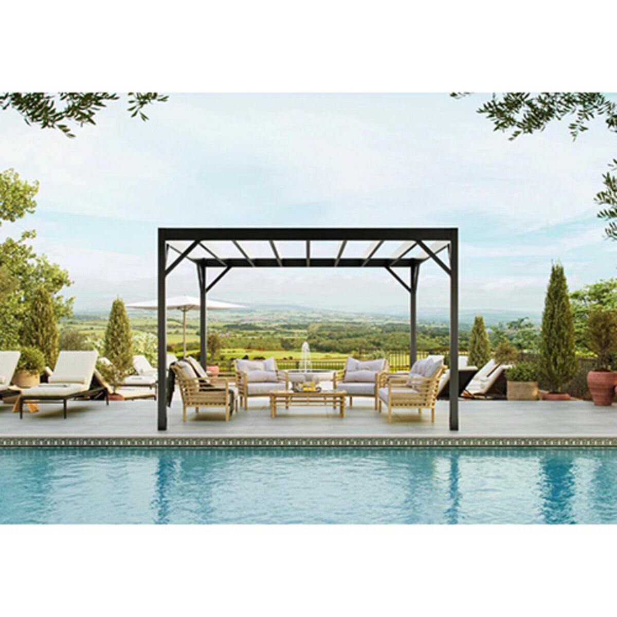 Evolution Modern Pergola Kit Steel Black Sand 12 ft. x 12 ft | SiteOne US