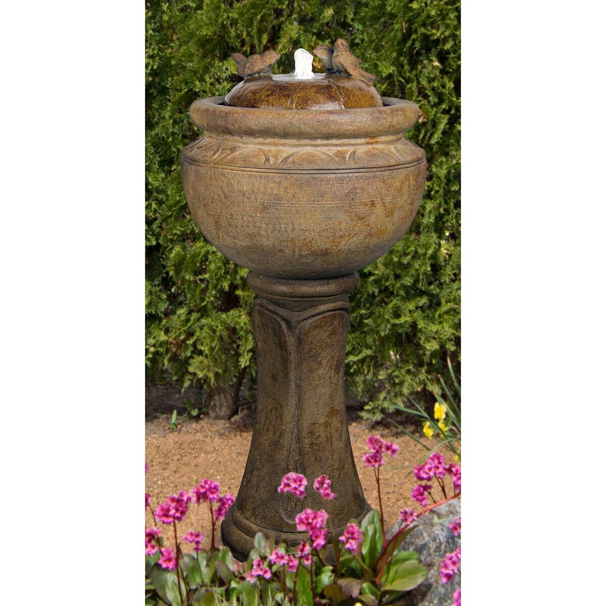Henri Fountain Patio Bubbler Tall Birds 16-1/2 in. x 16-1/2 in. x 45-1/ ...