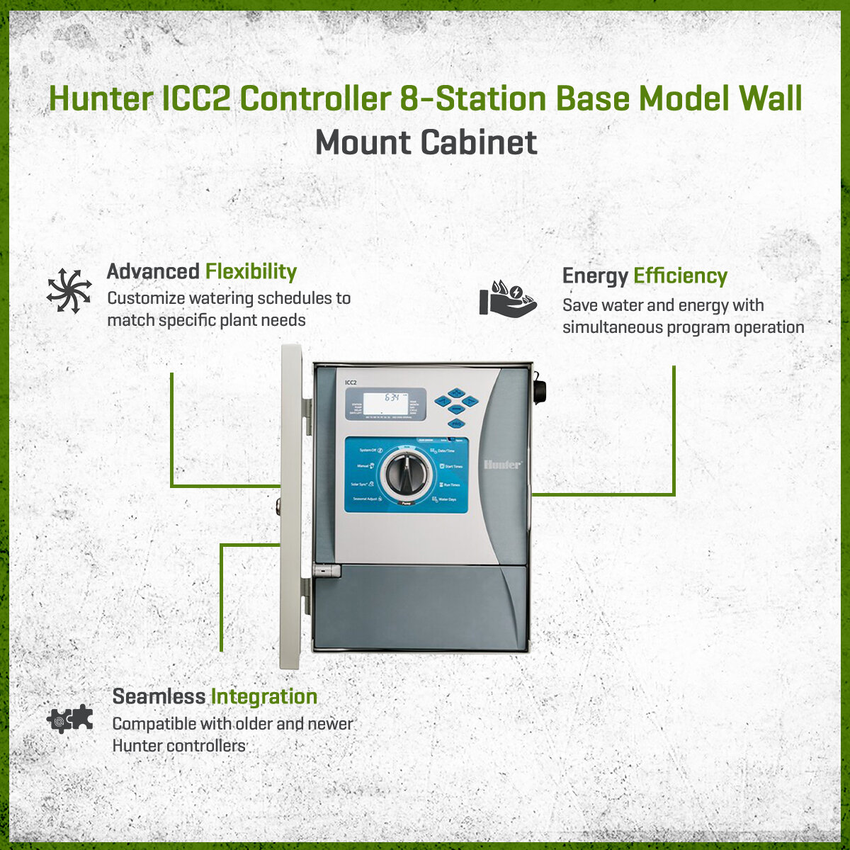 Hunter ICC2 Controller with flow, 8-station base model, plastic wall ...