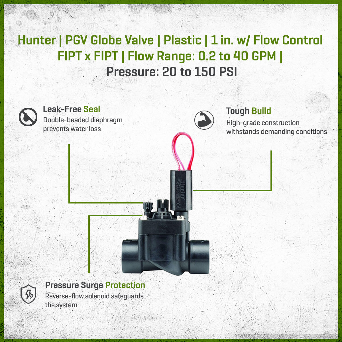 Hunter PGV Globe Valve Plastic 1 in. w/ Flow Control FIPT x FIPT ...