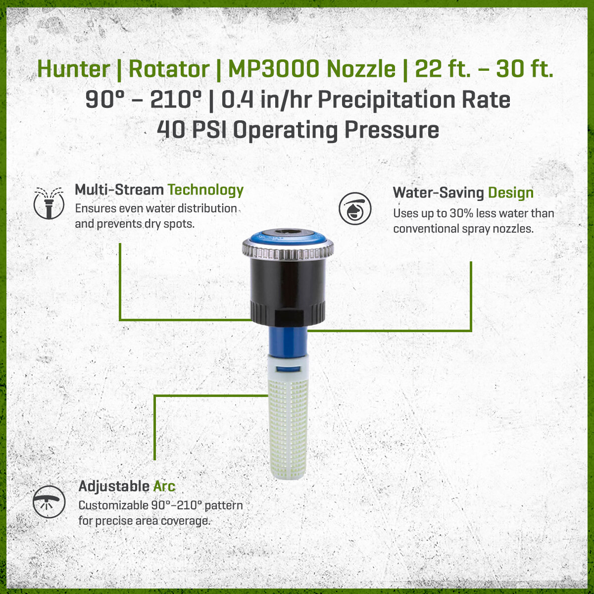 Hunter MP Rotator MP3000 Nozzle 22 ft. - 30 ft. 90 Degree - 210 Degree ...