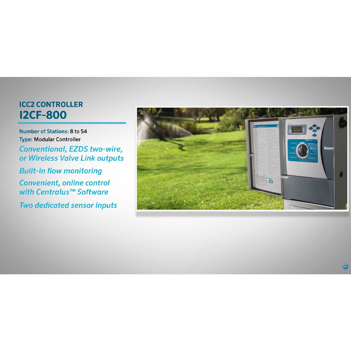 Hunter ICC2 Controller with flow, 8-station base model, plastic wall ...