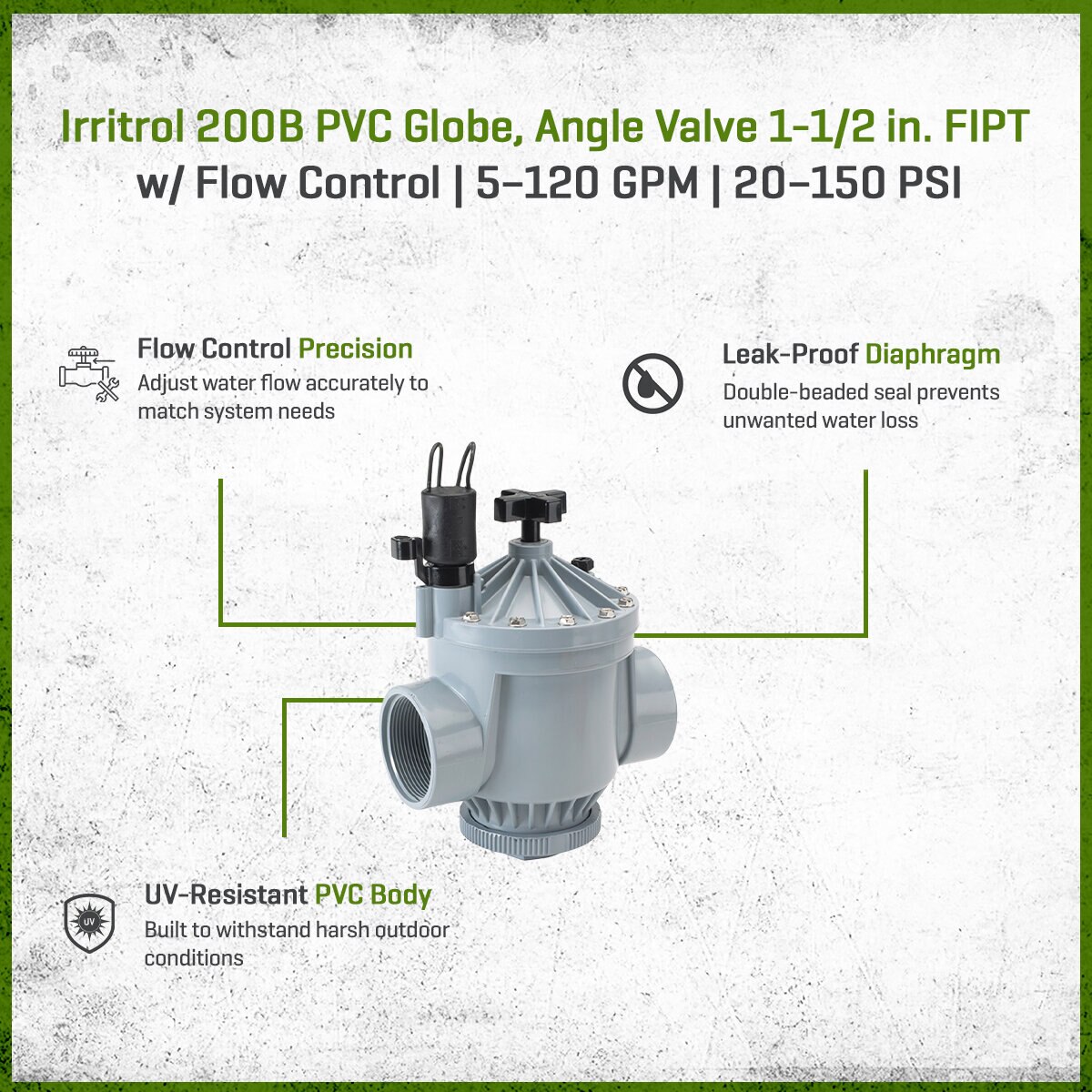 Irritrol 200B PVC Globe/Angle Valve 1-1/2 in. FIPT w/- Flow Control ...