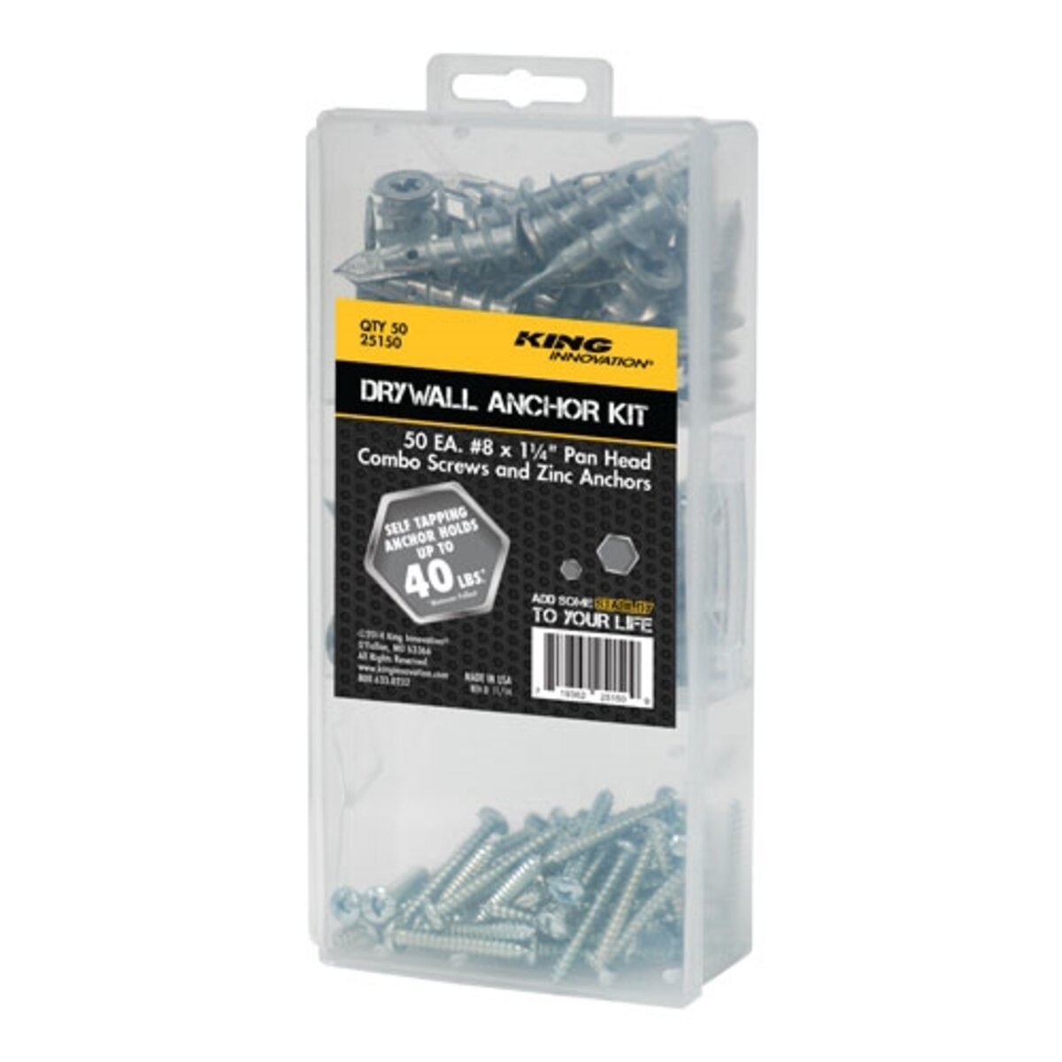 King Innovations Drywall Anchor Kit #8 Screw X 1 - 1/4 in. (50 Pan Head ...