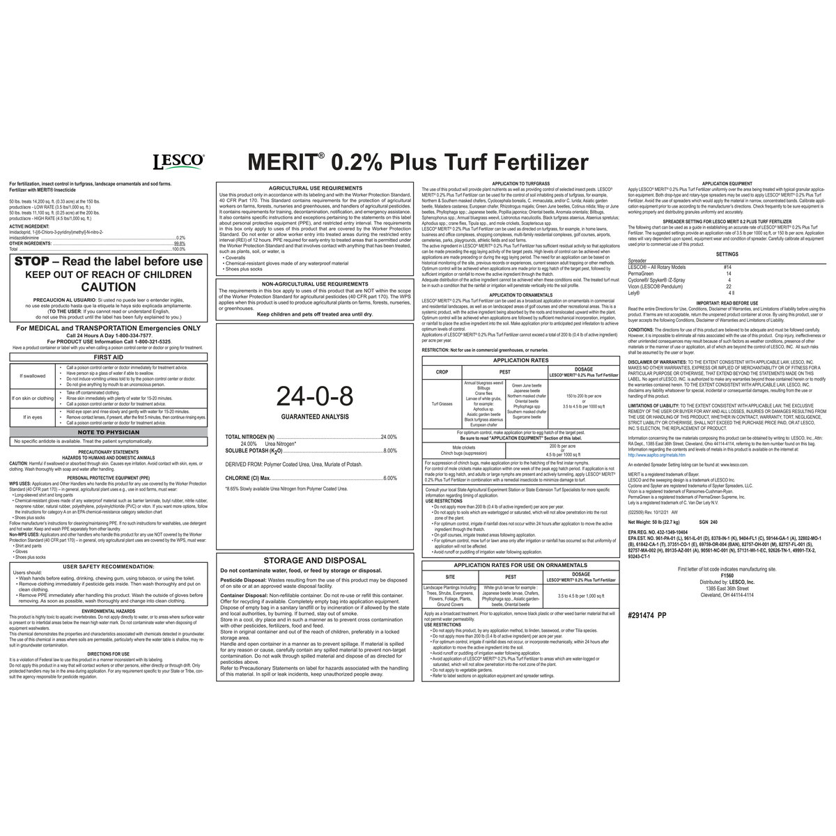 LESCO Merit 0.2% 24-0-8 40% PolyPlus OPTI45 Broad Spectrum Granular ...