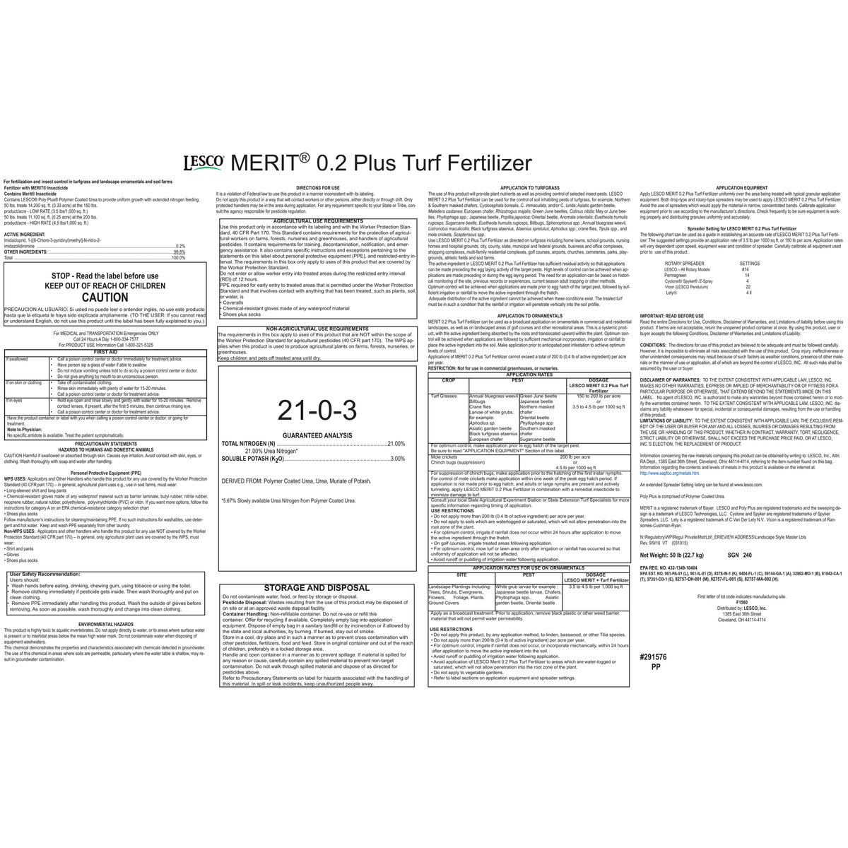 LESCO Merit 0.2% 21-0-3 30% PolyPlus OPTI45 Turfgrass Granular ...
