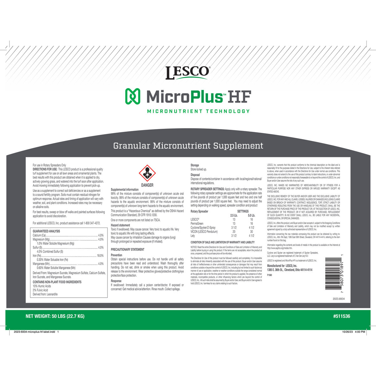LESCO MicroPlus-HF Granular Micronutrient Supplement Fertilizer 50 lb ...