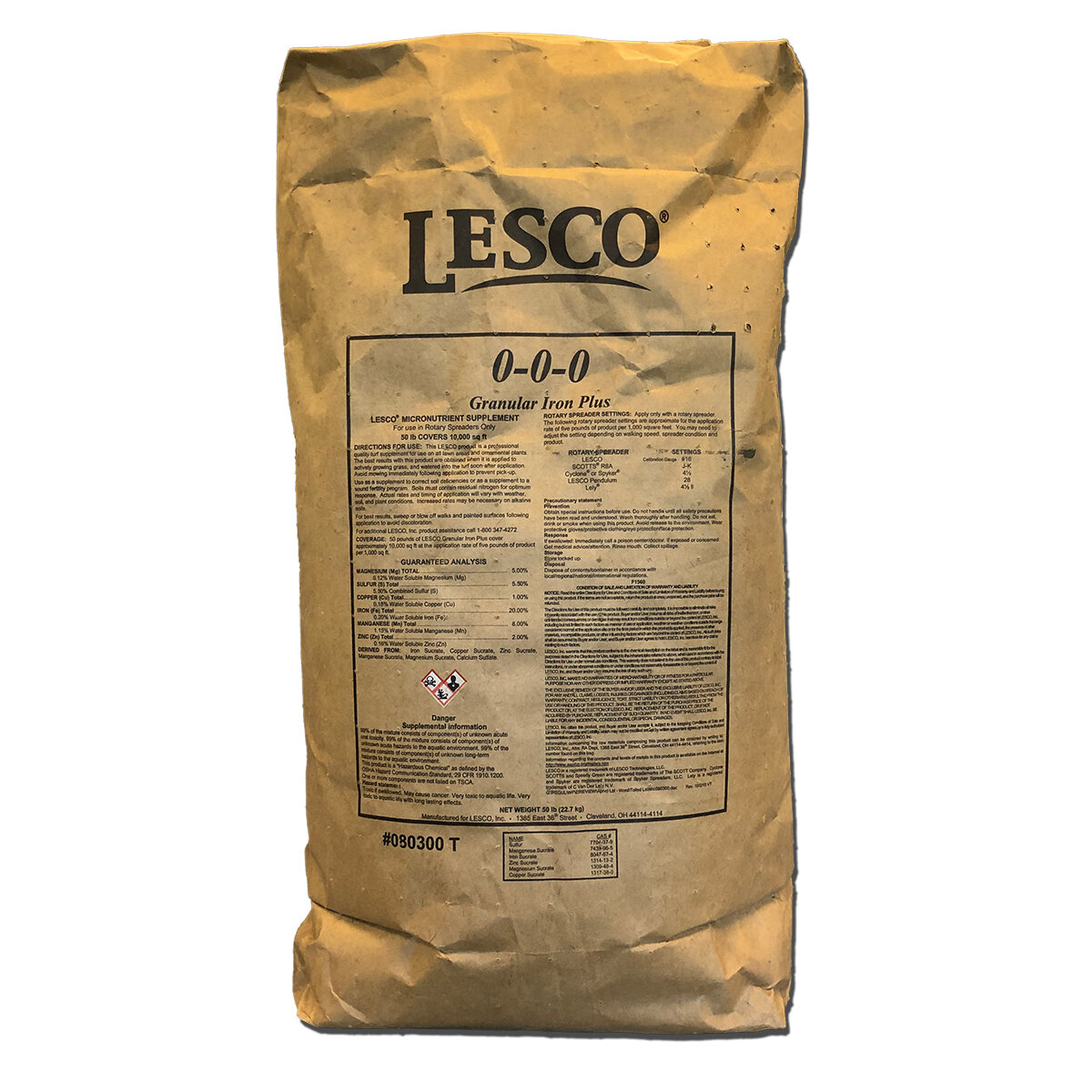 LESCO Iron Plus 20%Fe 8%Mn 5%Mg 5.5%S 2%Zn Turfgrass Granular ...