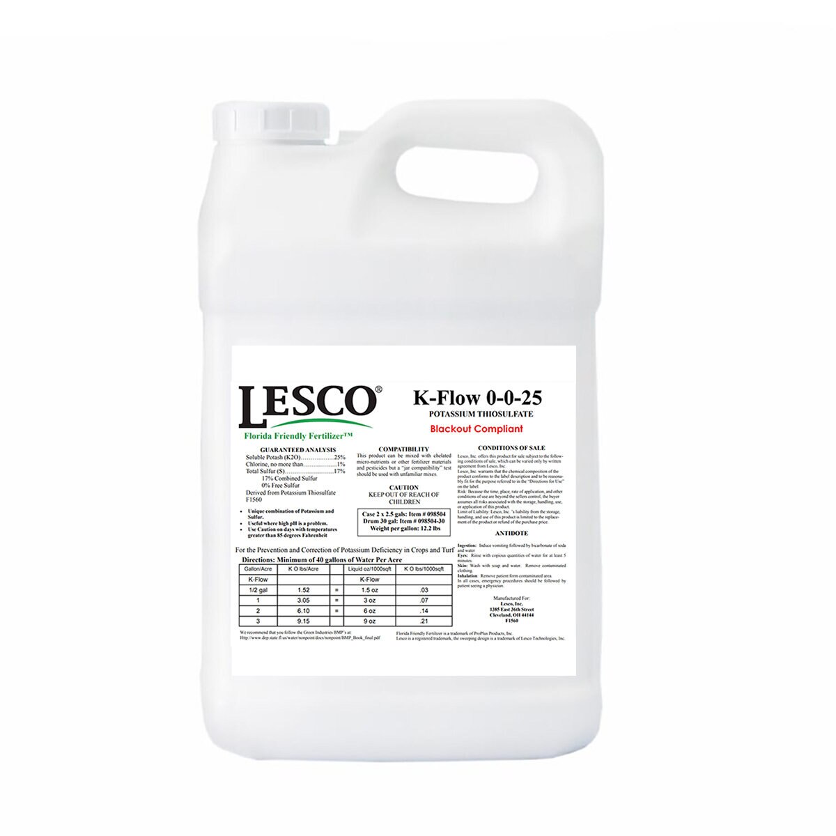 LESCO K-Flow 0-0-25 17% S Turfgrass Liquid Fertilizer | SiteOne US