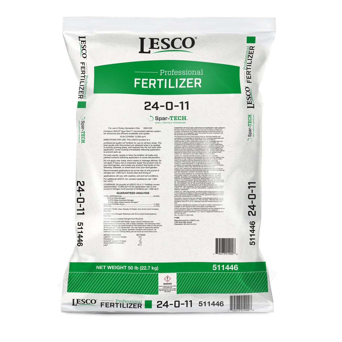 LESCO 24-0-11 50% U-Plus Spar-TECH MOP BIO 0.15% Fe Granular Fertilizer ...