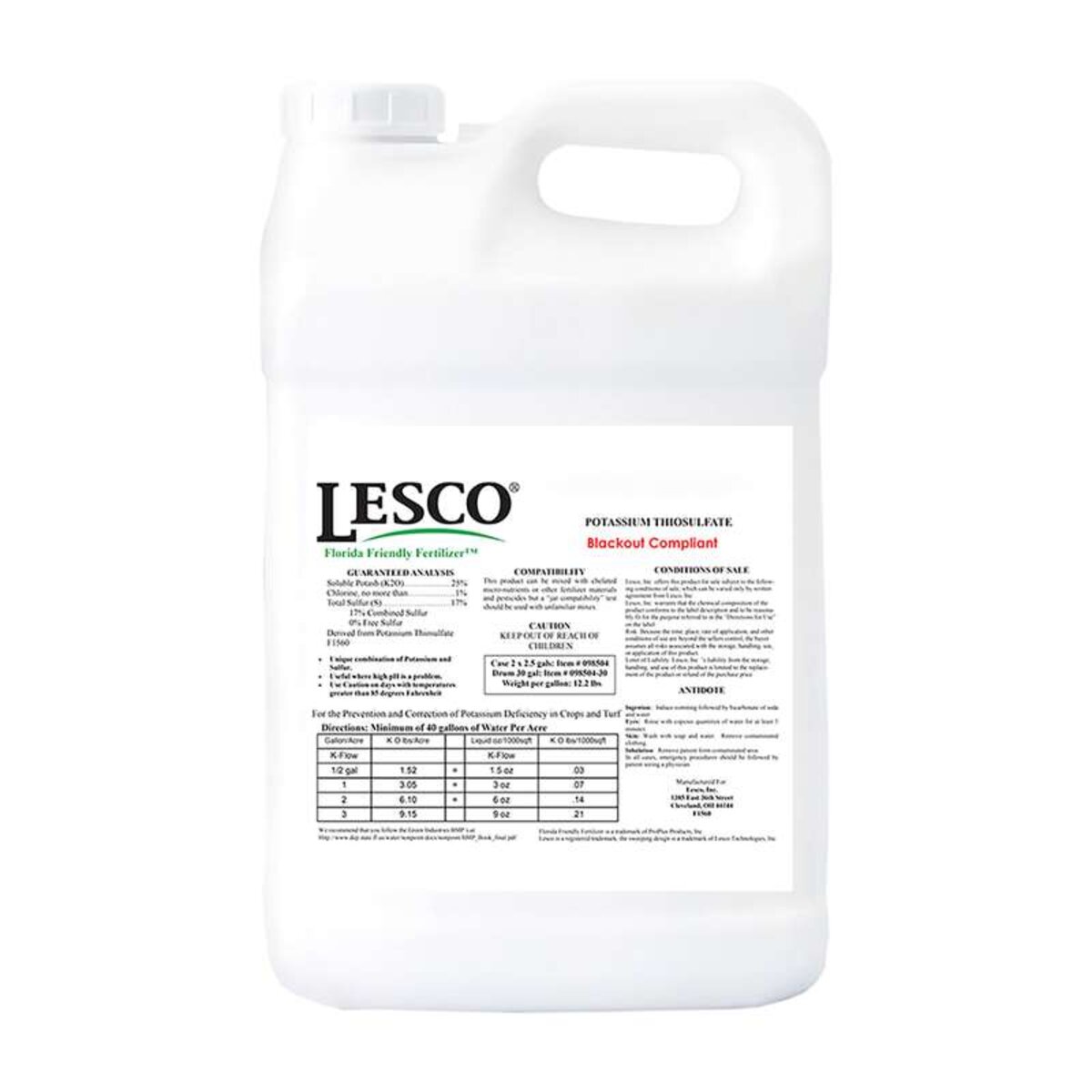 LESCO 30-0-0 70% CRN 1% Cl Liquid Liquid Fertilizer 275 gal. Jug ...