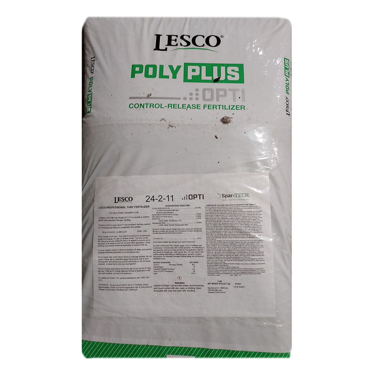 LESCO 24-2-11 40% PolyPlus OPTI45 Spar-TECH 0.5% Fe 0.4% Mn MOP ...