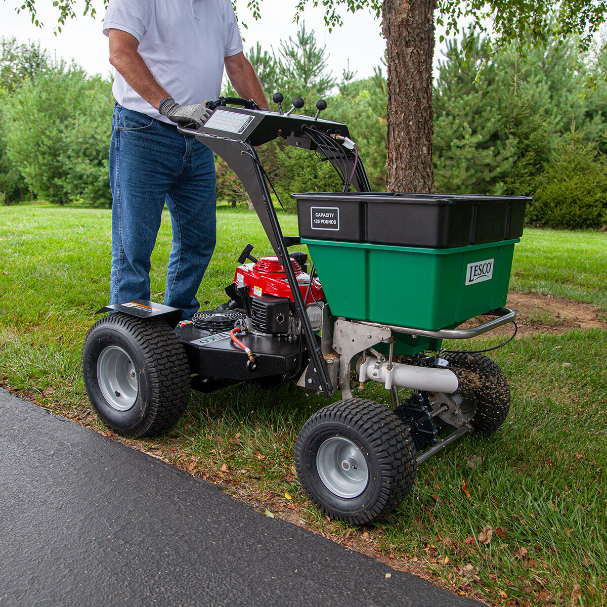 LESCO HPS Chariot GX Ride-on Spreader w/ 125 lb. Capacity and Honda 4.3 ...