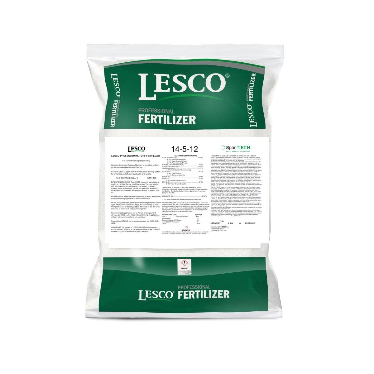 LESCO Fertilizer 14-5-12 50% CRN AS BIO KMAG SOP Spar-Tech 1Fe 2.2Mg ...