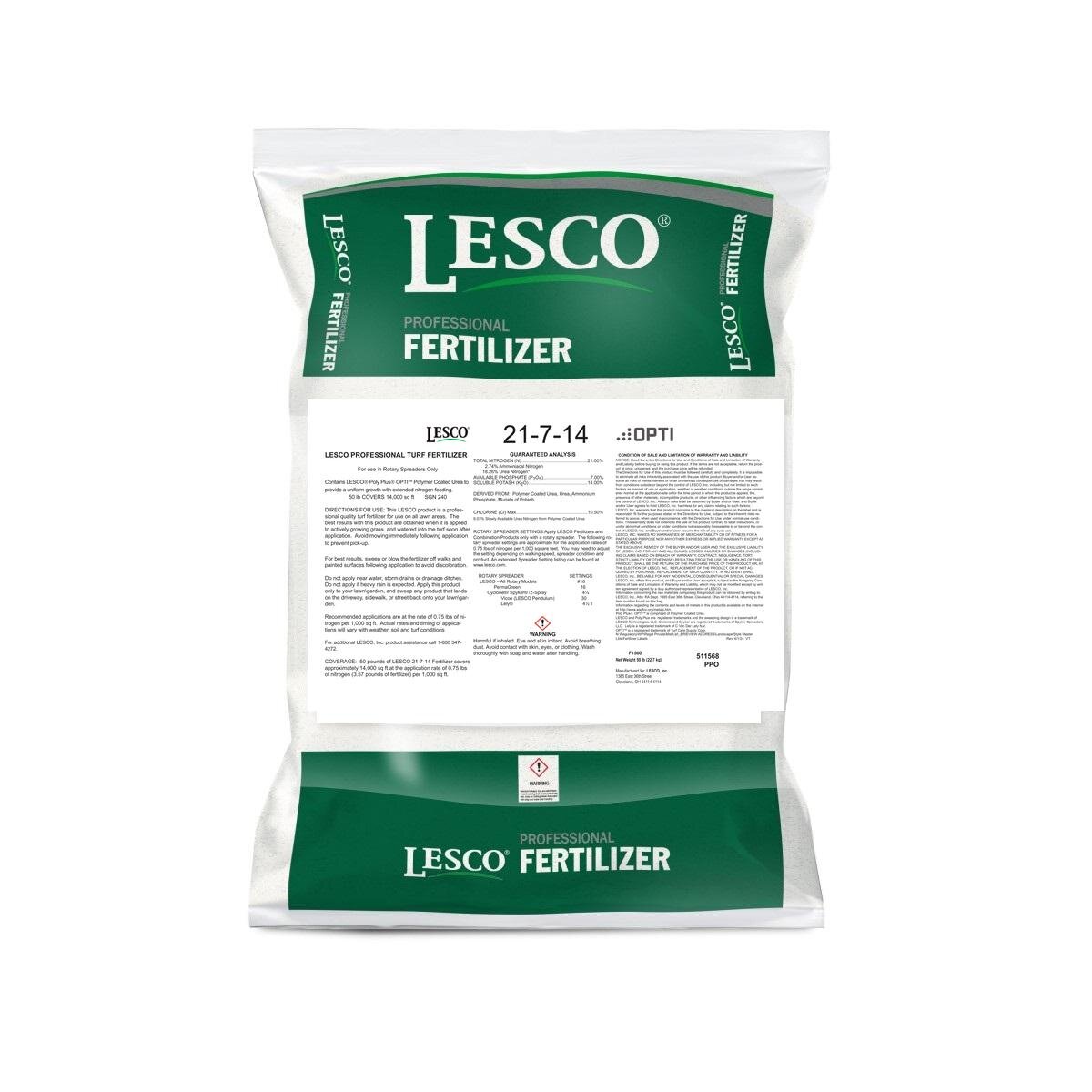 LESCO 21-7-14 43% PolyPlus OPTI45 MOP Turfgrass Granular Fertilizer 50 ...