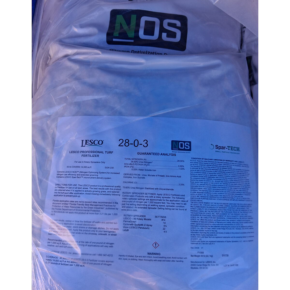 LESCO 28-0-3 20% NOS Spar-TECH 1%Fe MOP Turfgrass Granular Fertilizer ...