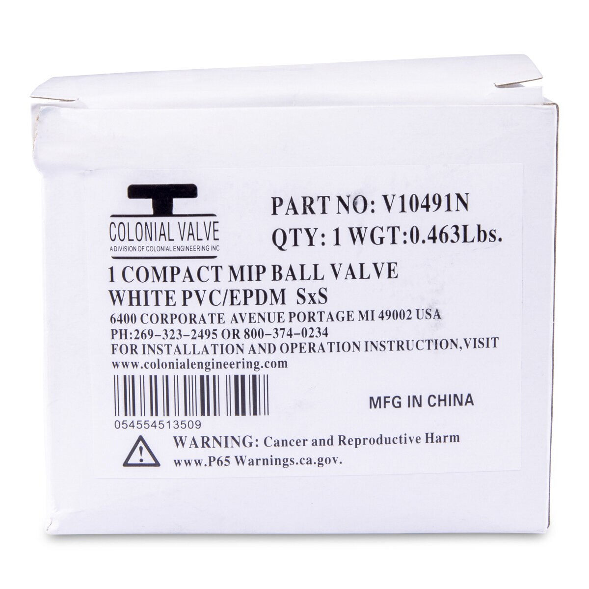 1 PVC White Ball Valve Slip 491 Commercial Blue Handle Colonial Lasco ...