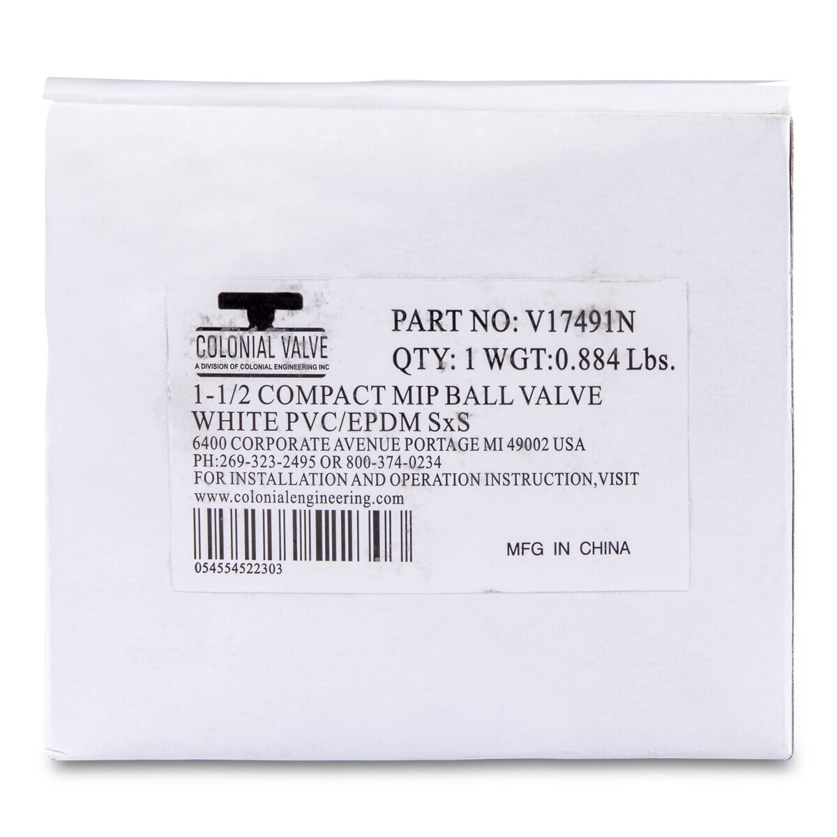 1-1/2 PVC White Ball Valve Slip 491 Commercial Blue Handle Colonial ...