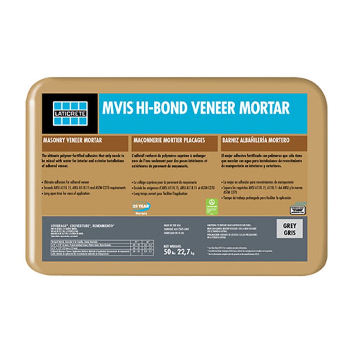 Laticrete 9354 Mvis Hi - Bond Veneer Mortar Gray 50 lb. (56 bag/pallet ...