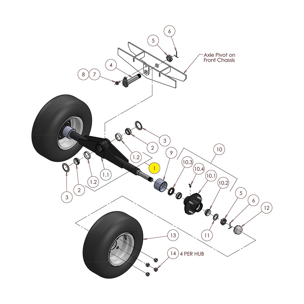 Turfware Front Axle with Bearing Races Assembly | SiteOne US