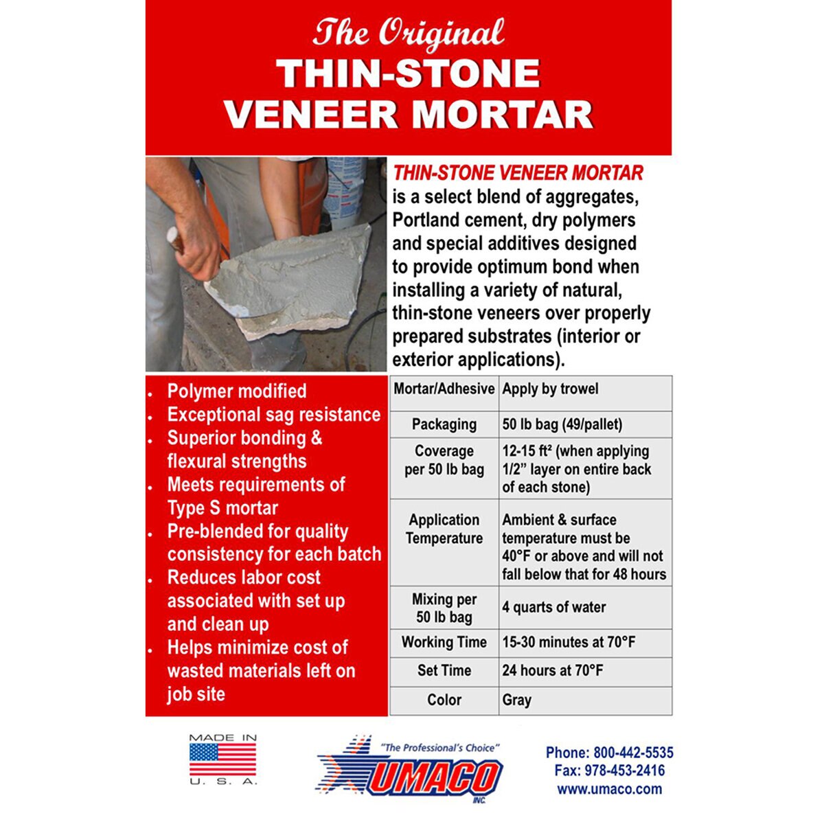 Umaco Thin Stone Veneer Mortar | SiteOne US
