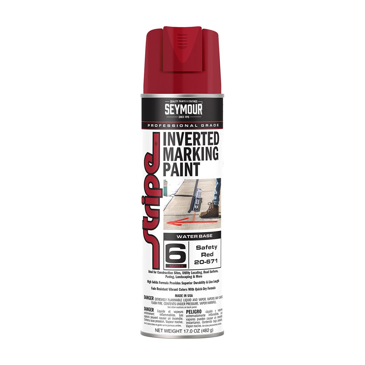 Seymour STRIPE Inverted Tip Marking Paint Waterbase Safety Red 20 oz ...