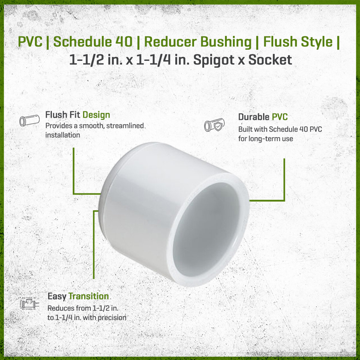 Sch 40 PVC Reducer Bushing Flush Style 1-1/2 in. x 1-1/4 in. Spigot x ...