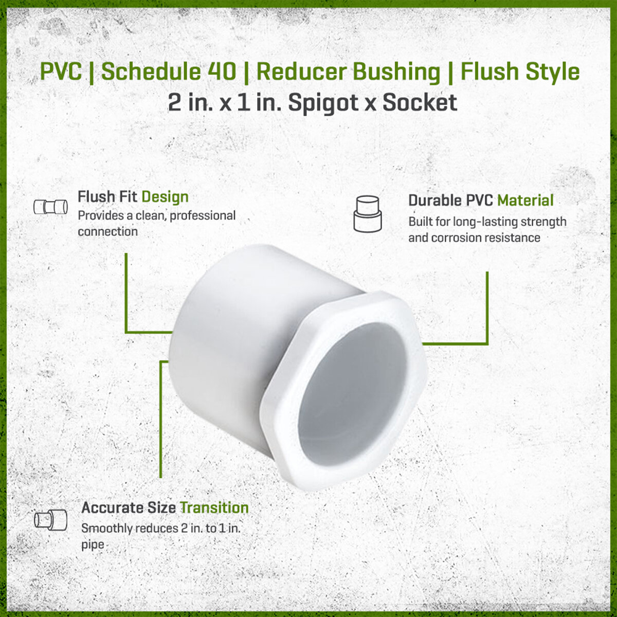 Sch 40 PVC Reducer Bushing Flush Style 2 in. x 1 in. Spigot x Socket ...