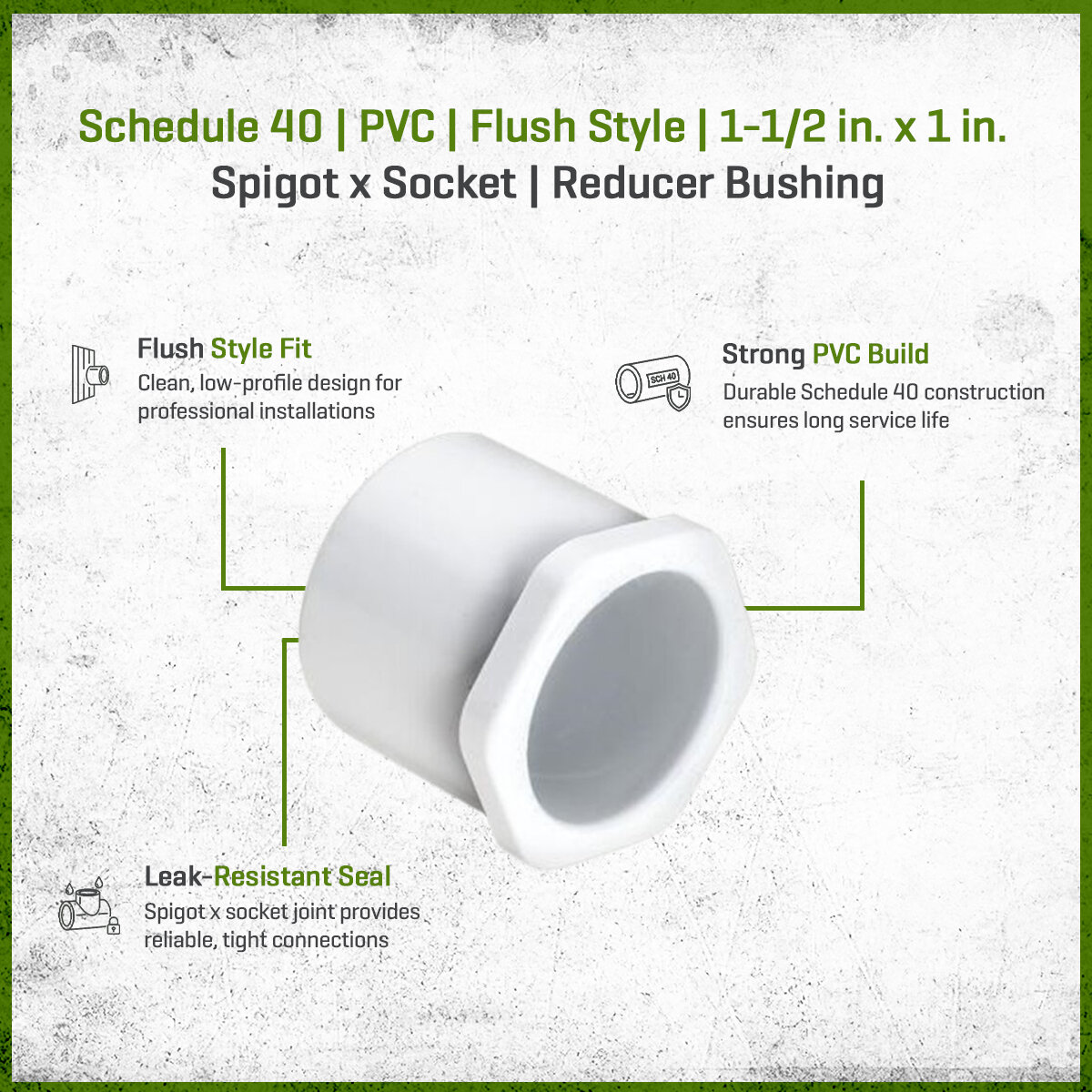 Sch 40 PVC Reducer Bushing Flush Style 1-1/2 in. x 1 in. Spigot x ...