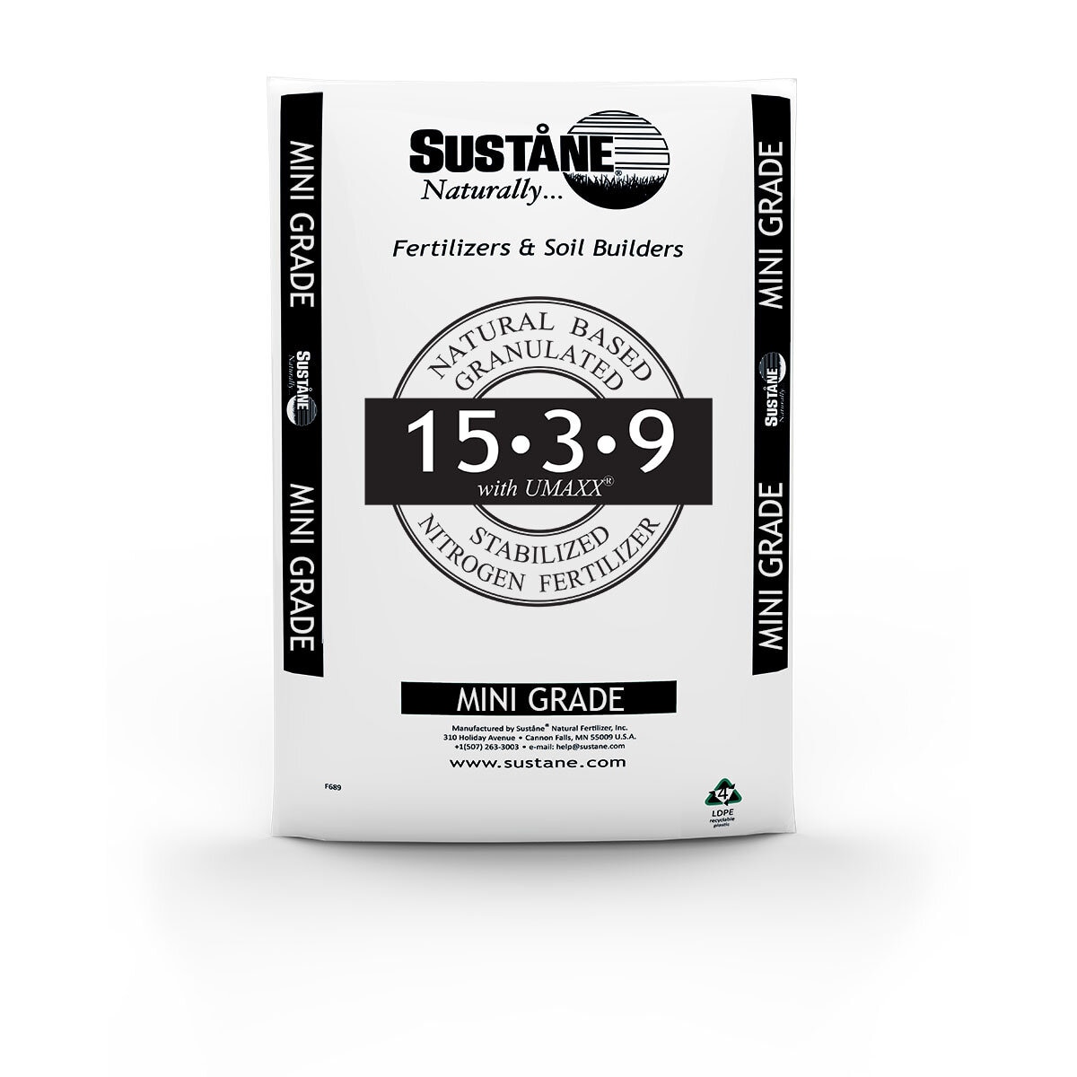 Sustane High N Fairway 15-3-9 Mini UMAXX 2%Fe Organic/Organic-Base ...