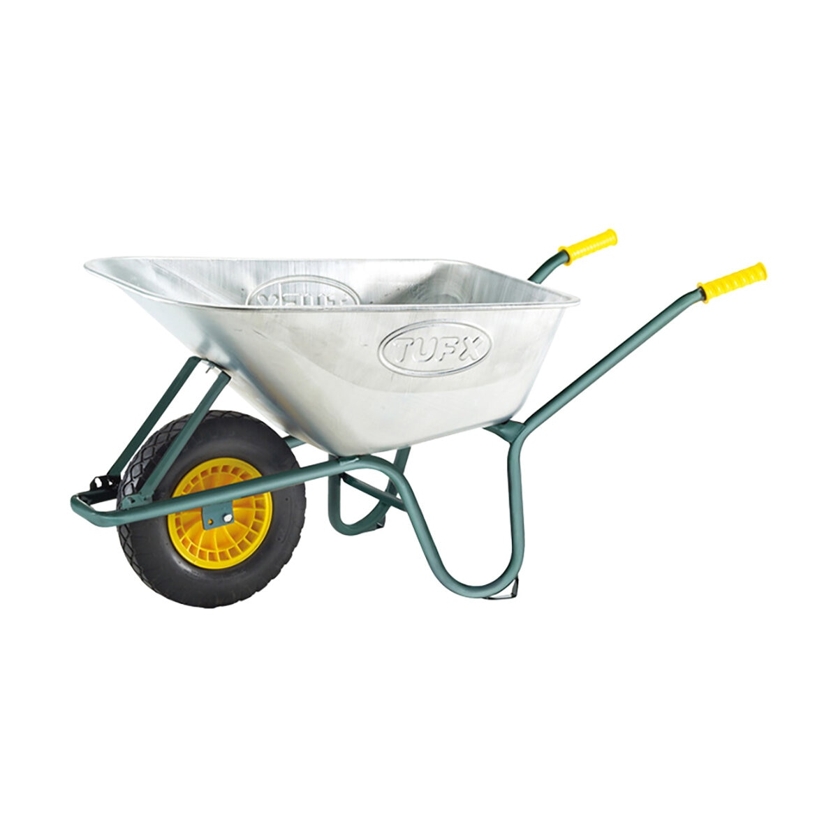 TUFX 6 cu. ft. Galvanized Steel Tray Wheelbarrow w/ Green Powder-Coated ...