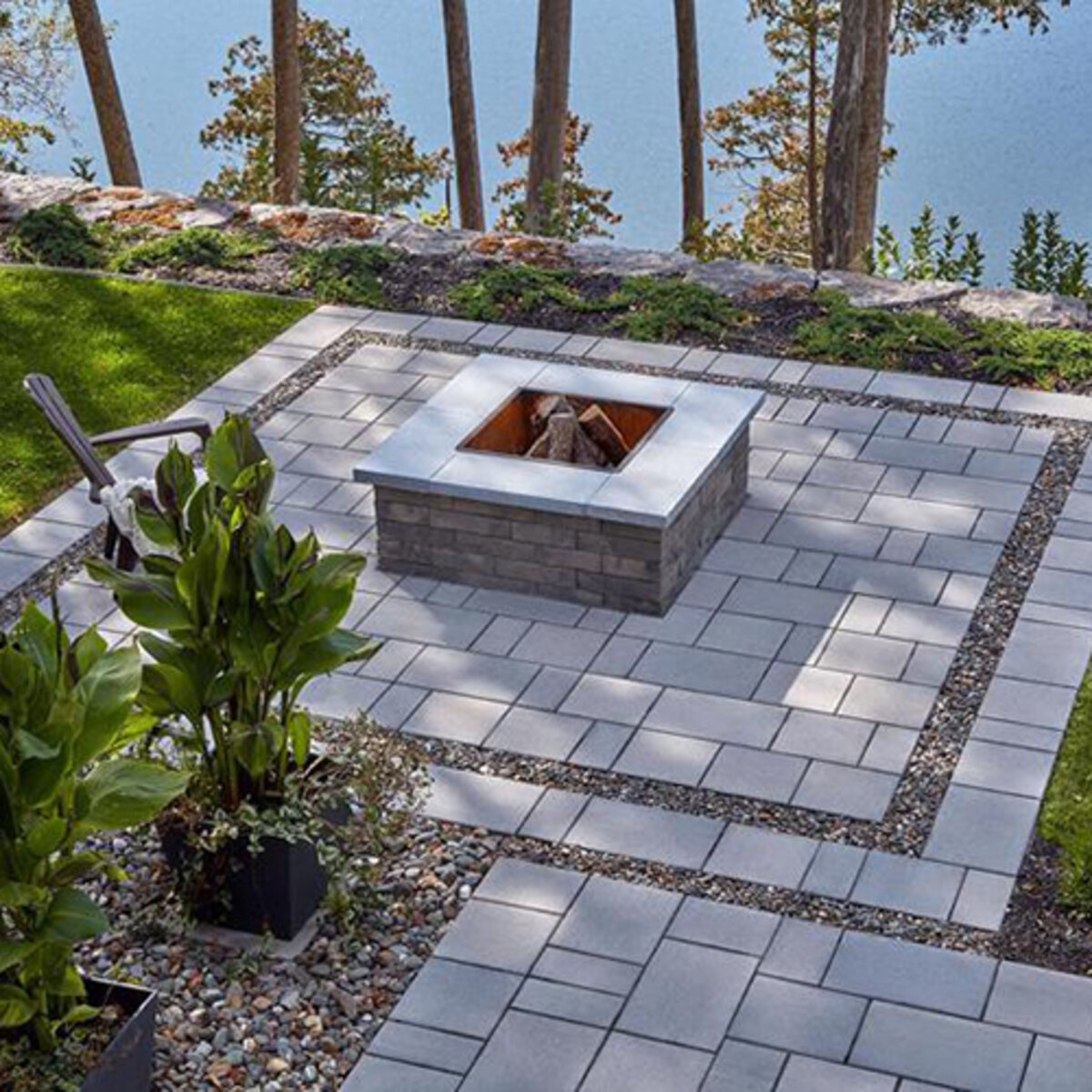 Techo-Bloc Raffinato/Brandon Rectangular Fire Pit w/ Push Button ...
