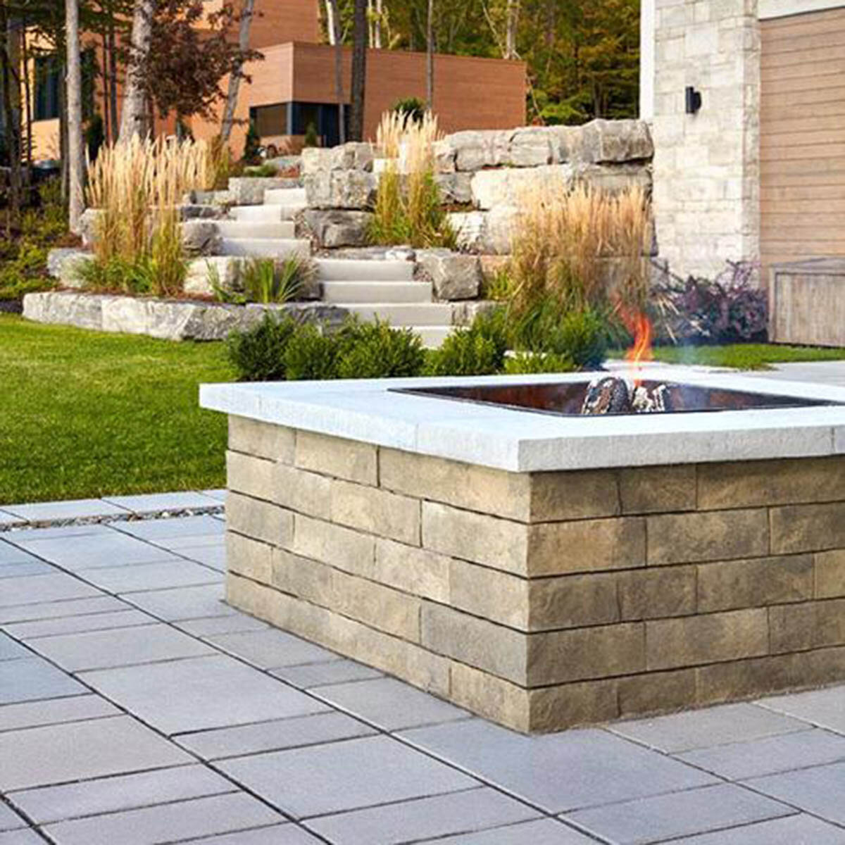 Techo-Bloc Raffinato/Brandon Rectangular Fire Pit w/ Push Button ...