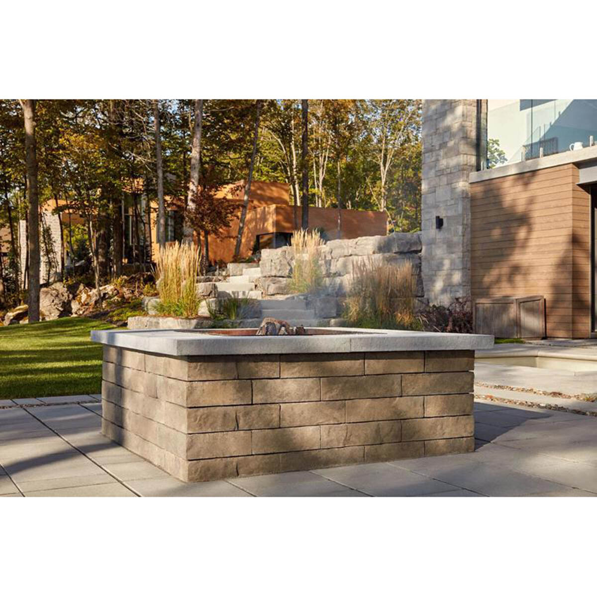 Techo-Bloc Raffinato/Brandon Rectangular Fire Pit w/ Push Button ...