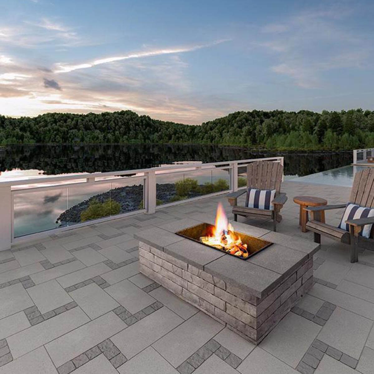 Techo-Bloc Raffinato/Brandon Rectangular Fire Pit w/ Push Button ...