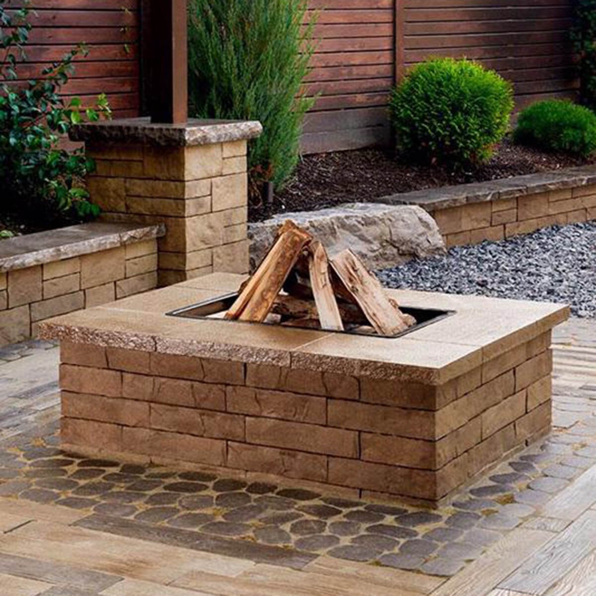 Techo-Bloc Raffinato/Brandon Rectangular Fire Pit w/ Push Button ...