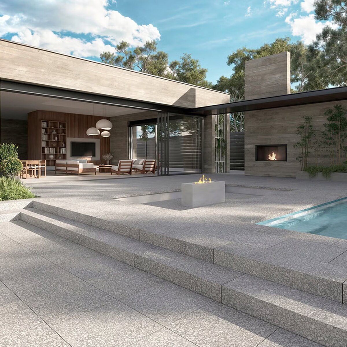 Techo-Bloc Terrazzo Cap Polished 32 in. x 14 in. Moonrock Grey 60 mm ...