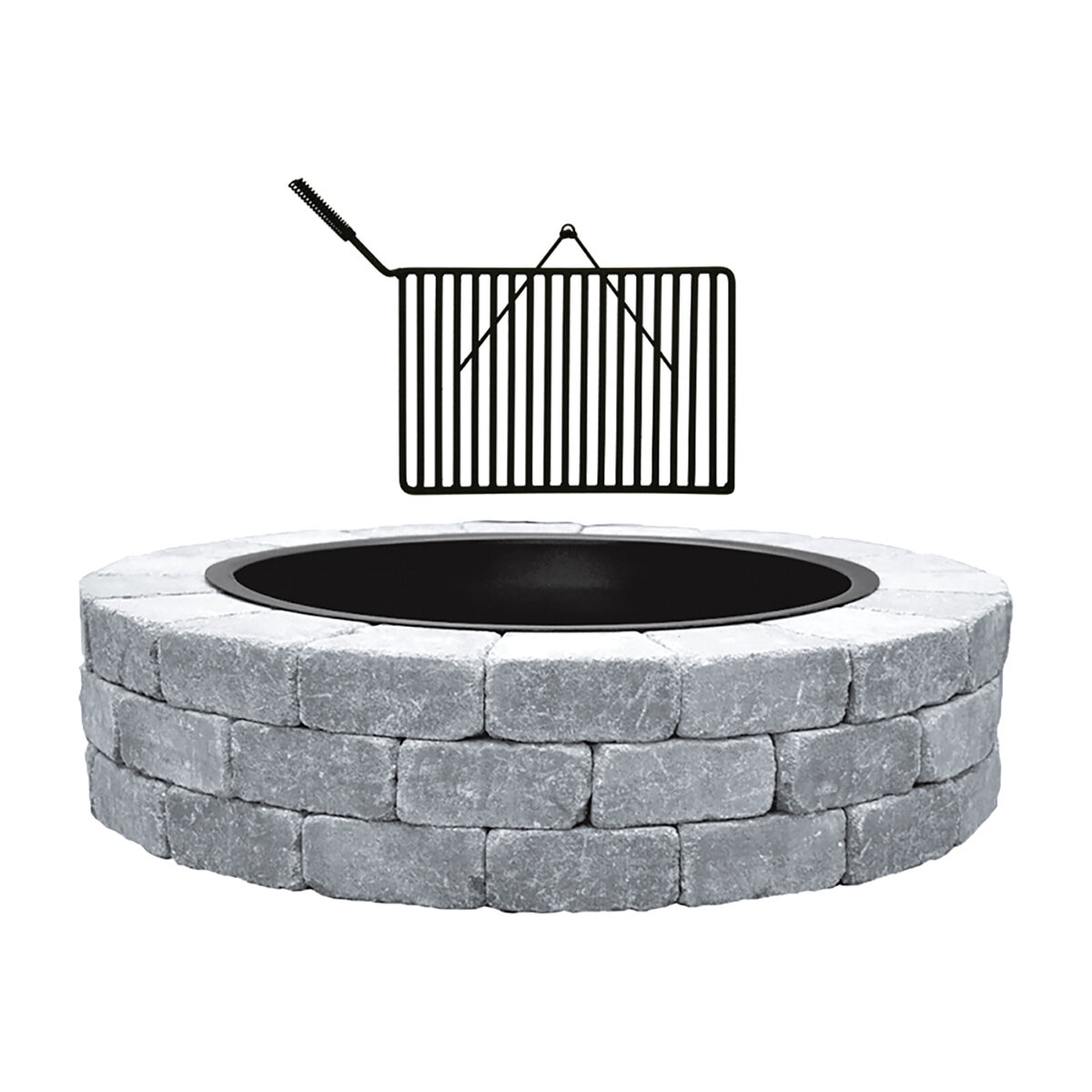 Unilock Sunset Round Fire Pit Granite w/ Round Insert & Grill Rack (54 ...