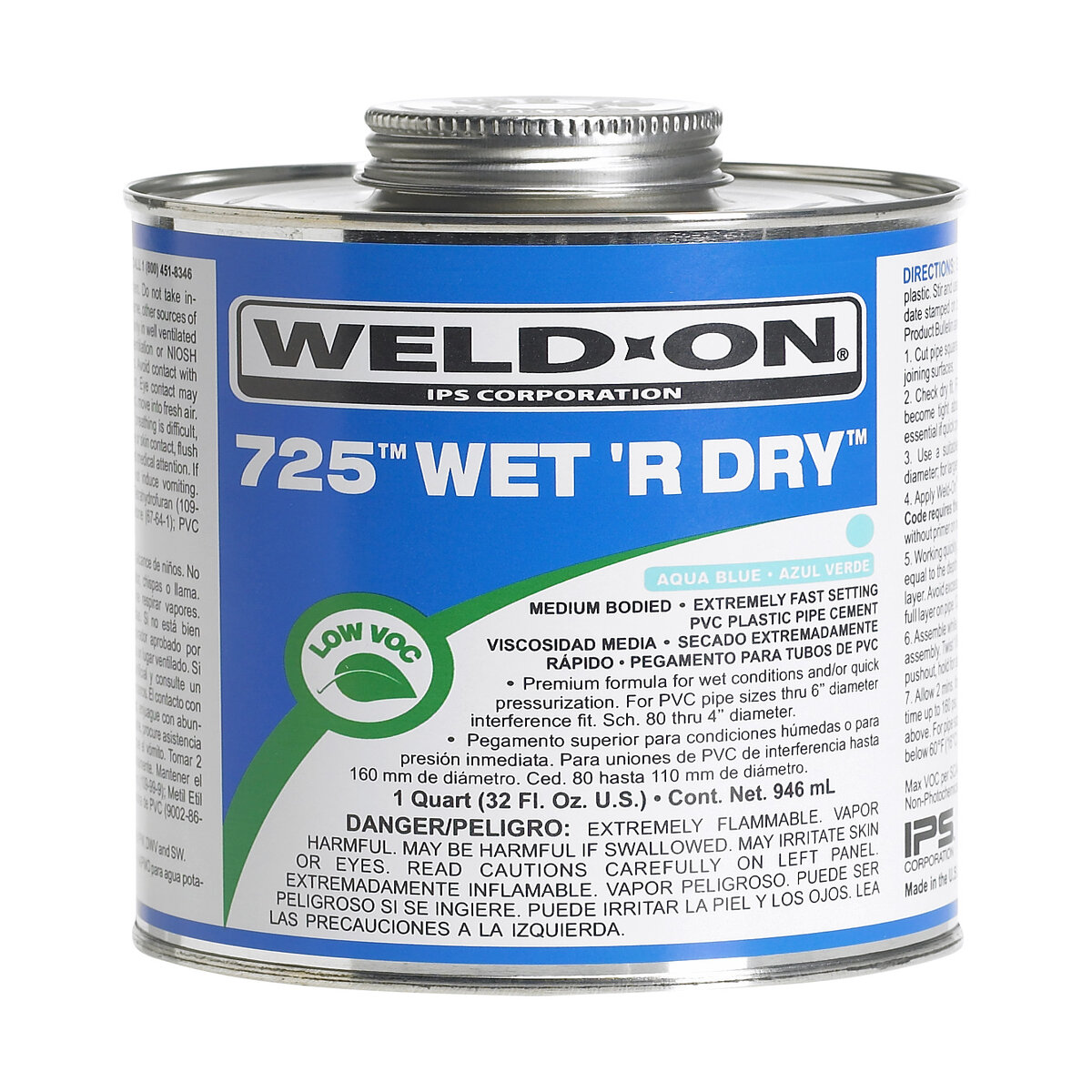 Weld-On 725 Wet 'R Dry Aqua Blue PVC Cement Low VOC Medium Body ...