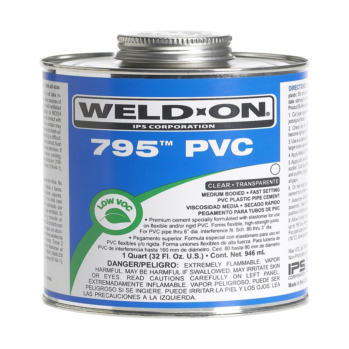 Weld-On 795 Clear PVC Cement Low VOC Medium Body 1 qt | SiteOne US