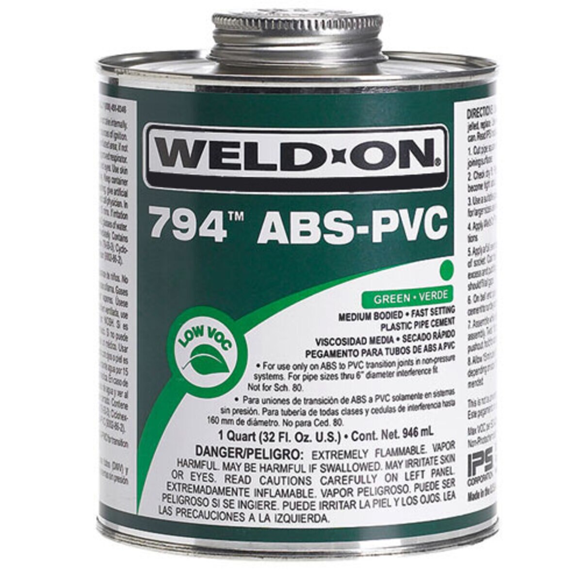 Weld-On 794 ABS-PVC Transition Cement Medium Body Green 1 qt. Can ...