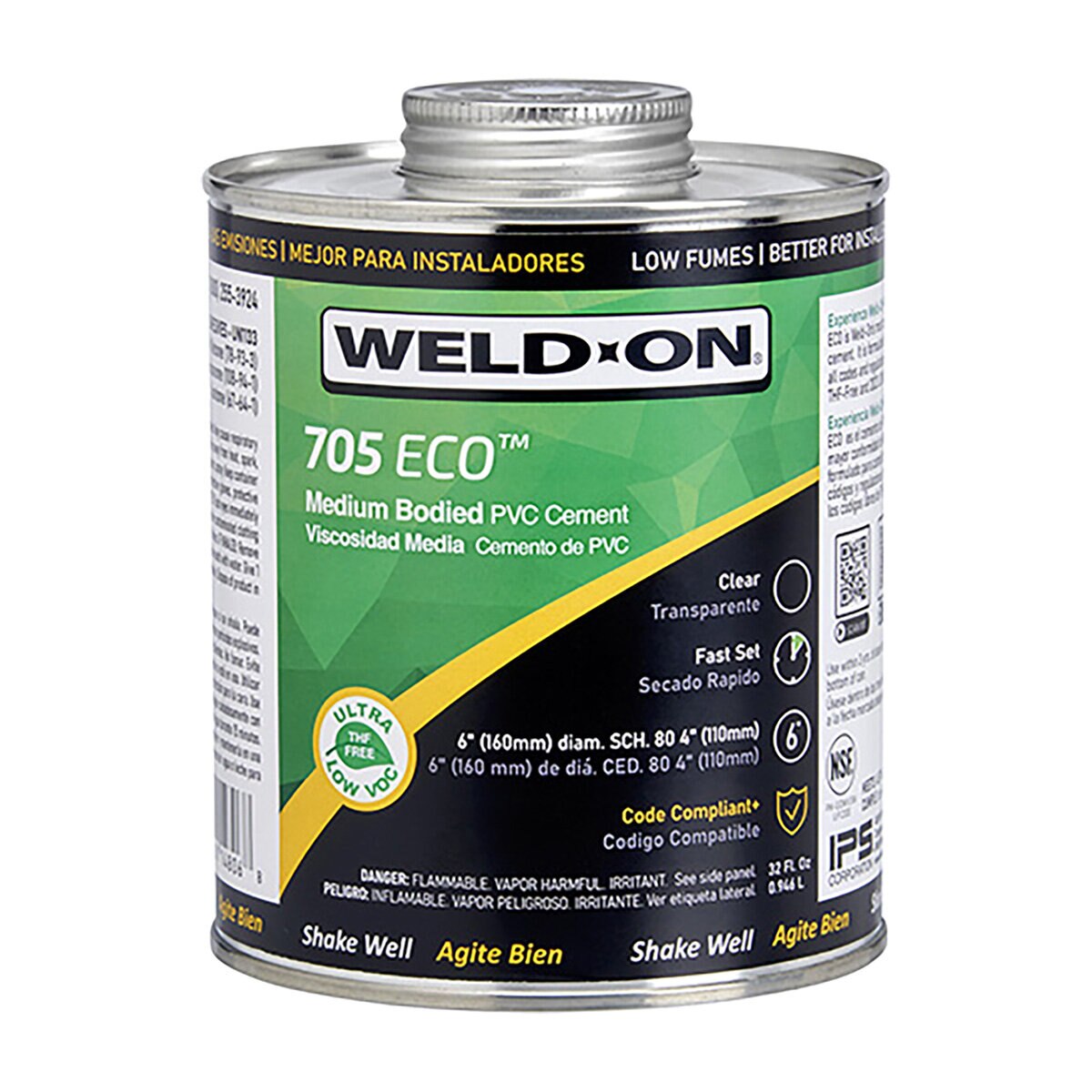 Weld-On 705ECO Clear PVC Cement Ultra Low VOC Medium Body 1 qt | SiteOne US